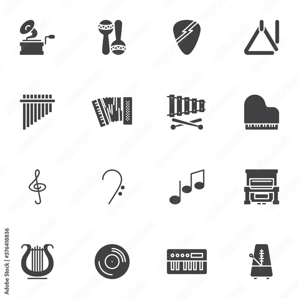 Image vectorielle Stock Music instrument vector icons set, modern solid ...