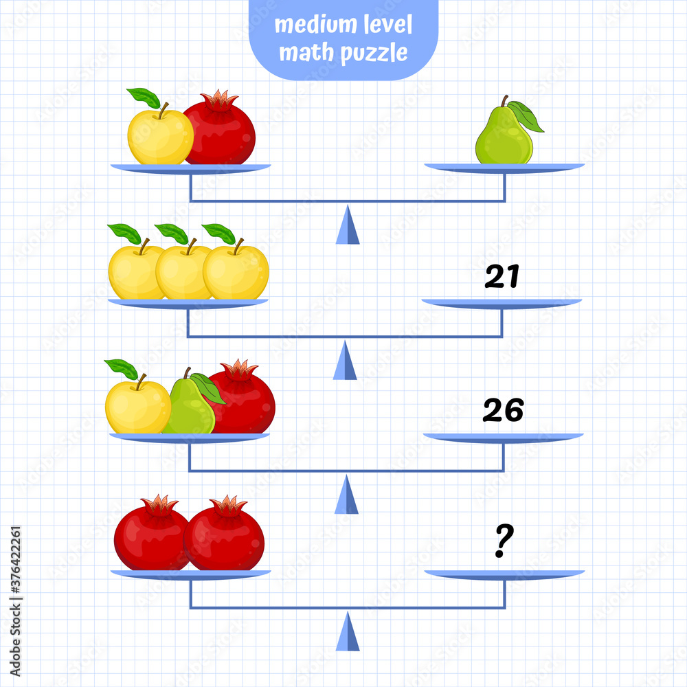 Math, Logic Puzzle Educational Game. System of equations. Scales ...