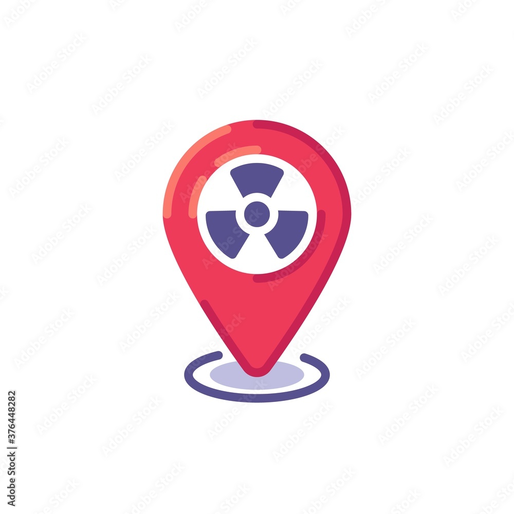 Nuclear zone location pin flat icon, vector sign, map point radioactive ...