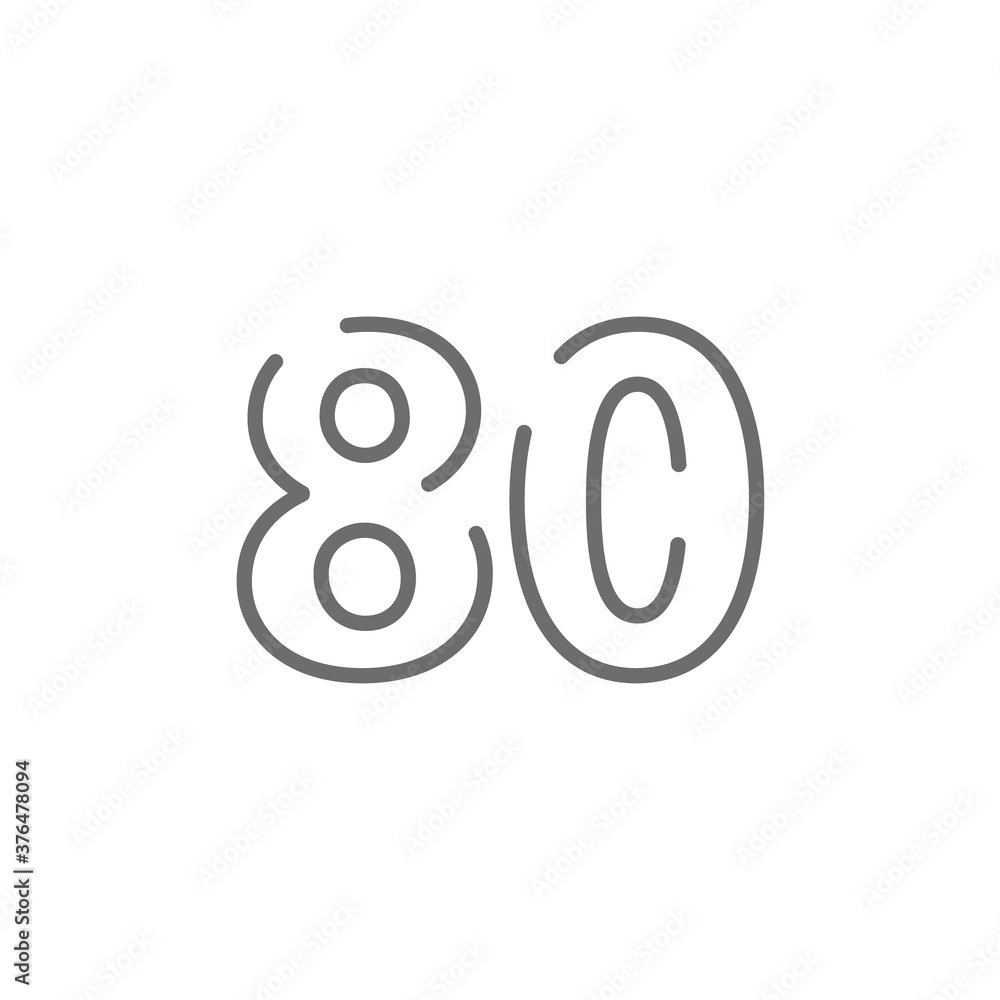 80 number line design font. Gray color on white background isolated ...