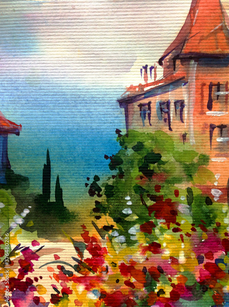 Watercolor colorful bright textured abstract background handmade ...