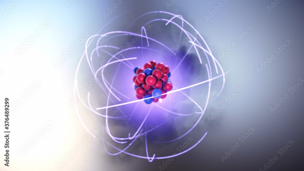 3D Model of Atom. Protons and Neutrons in Atomic Nucleus and Orbiting ...