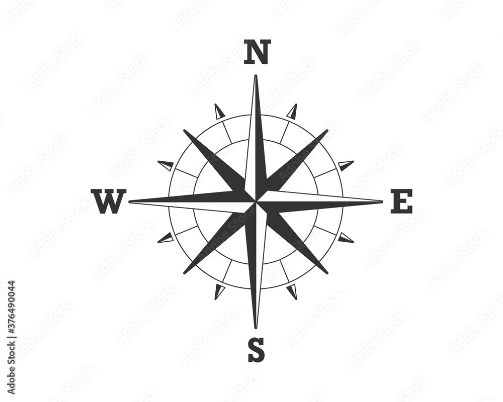 Flat compass icon. Navigation and direction symbol. Map element ...