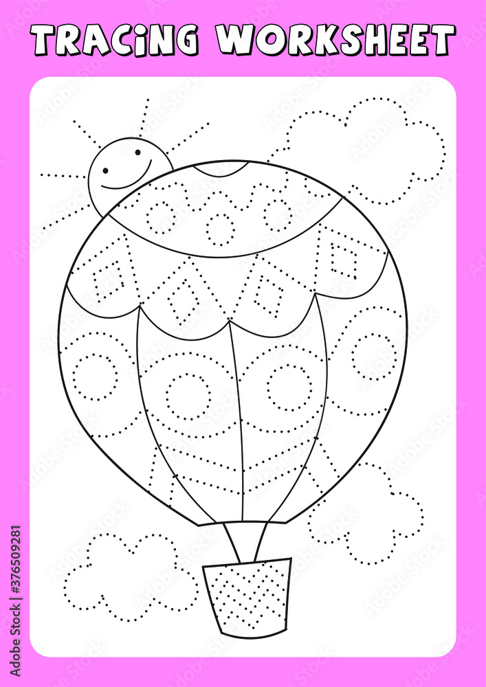 Coloring page outline of cartoon air balloon. Educational exercise ...