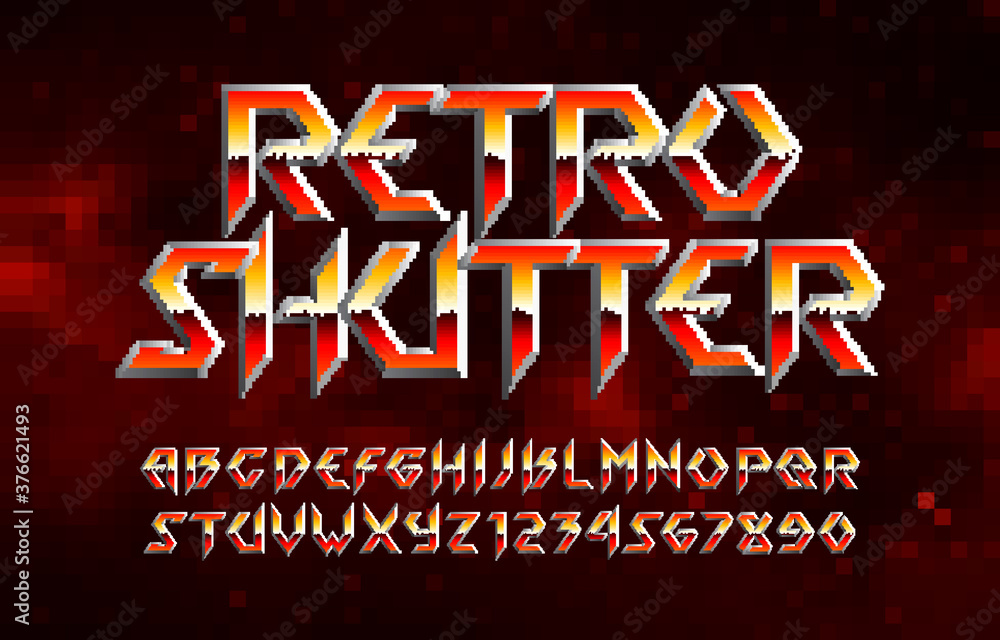 Retro Shutter alphabet font. Pixel letters, numbers and symbols ...