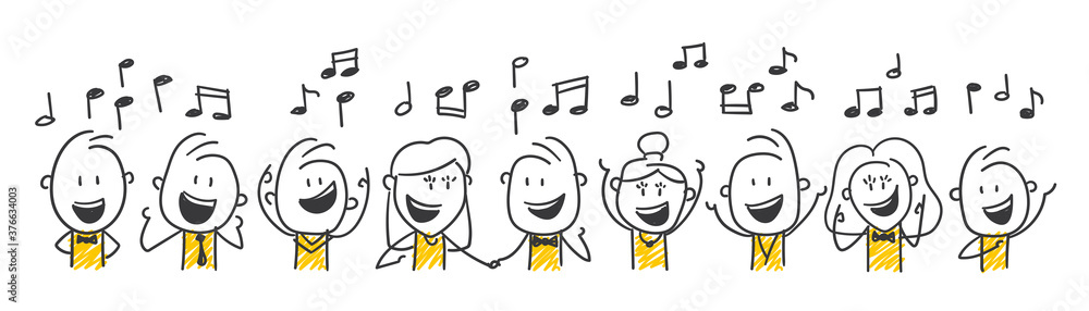 Stock-Vektorgrafik „Strichfiguren / Strichmännchen: Singen, Musik, Chor ...