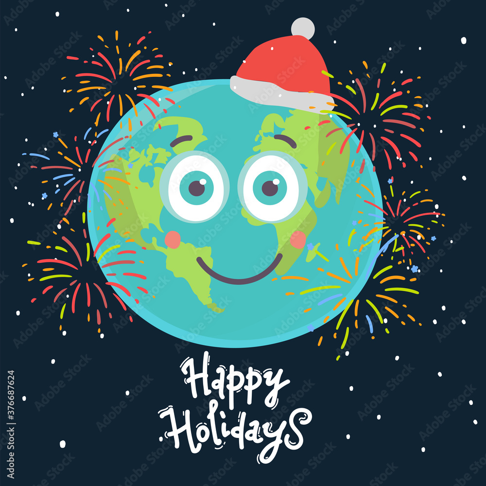 Christmas planet card. Merry Christmas and Happy new year! сгеу ...