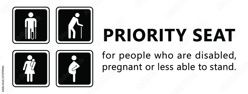 Priority seating sign. Privilege chair for people in need. Disable ...