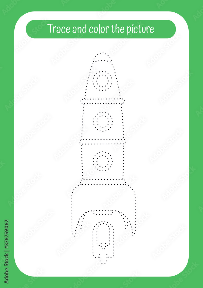 Rocket. Trace and color the picture. Educational game for children ...