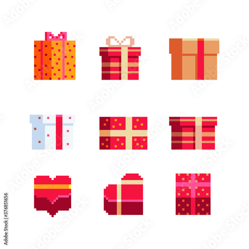 Gift boxes pixel art flat style icon. Web site design. 8-bit. Women's ...