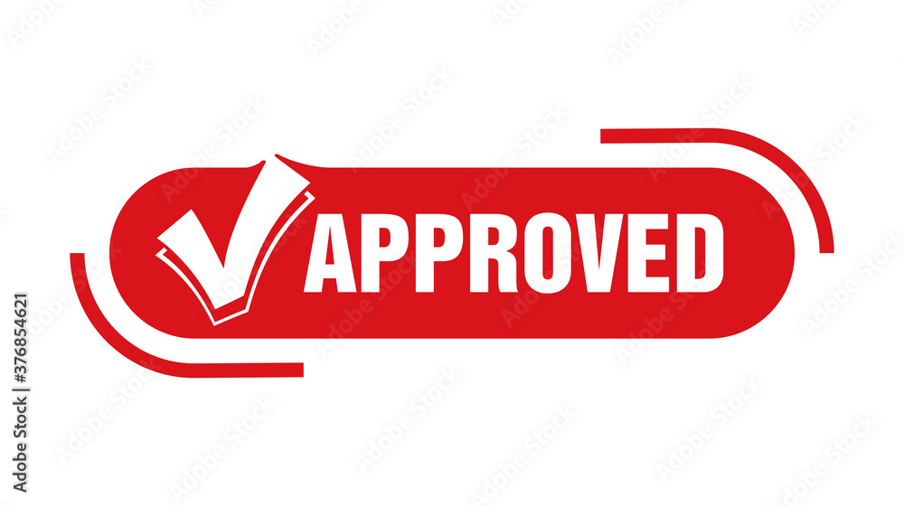 Approved stamp - rounded rectangle with text and check mark inside ...