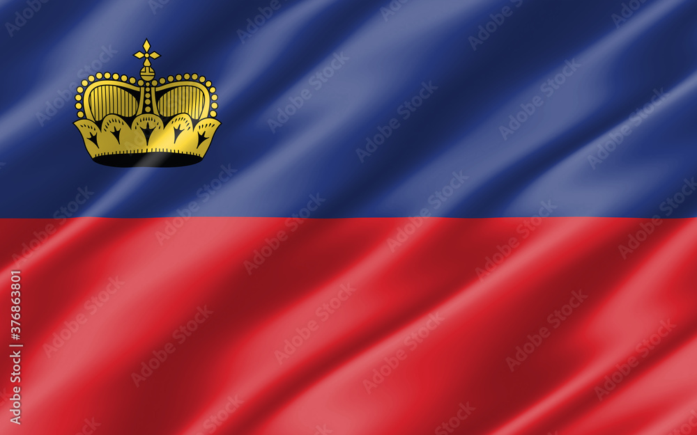 Silk wavy flag of Liechtenstein graphic. Wavy Liechtensteiner flag ...