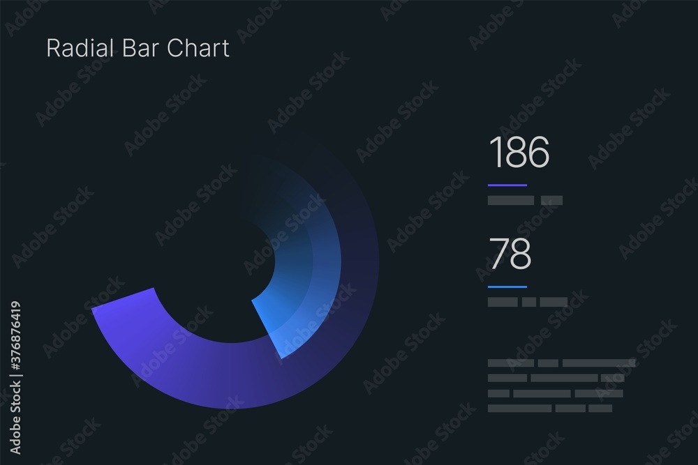 Radial Bar Chart. Elements of infographics on a dark background. Use in ...