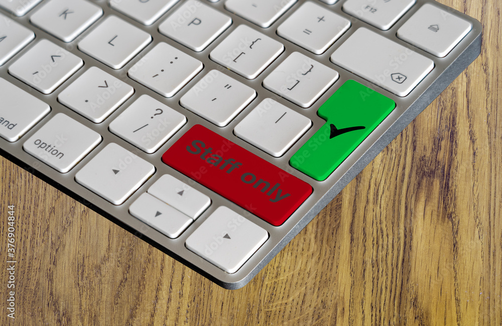 Computer keyboard shortcut keys in warning red color indicating Staff ...