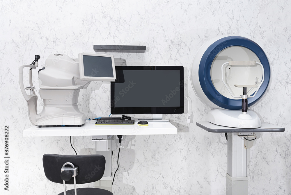Optical CT scan. Ophthalmology clinic equipment. Diagnosis of vision ...