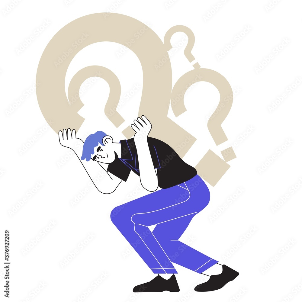 Problem solving difficulties. Man puzzled and do not know right answer ...