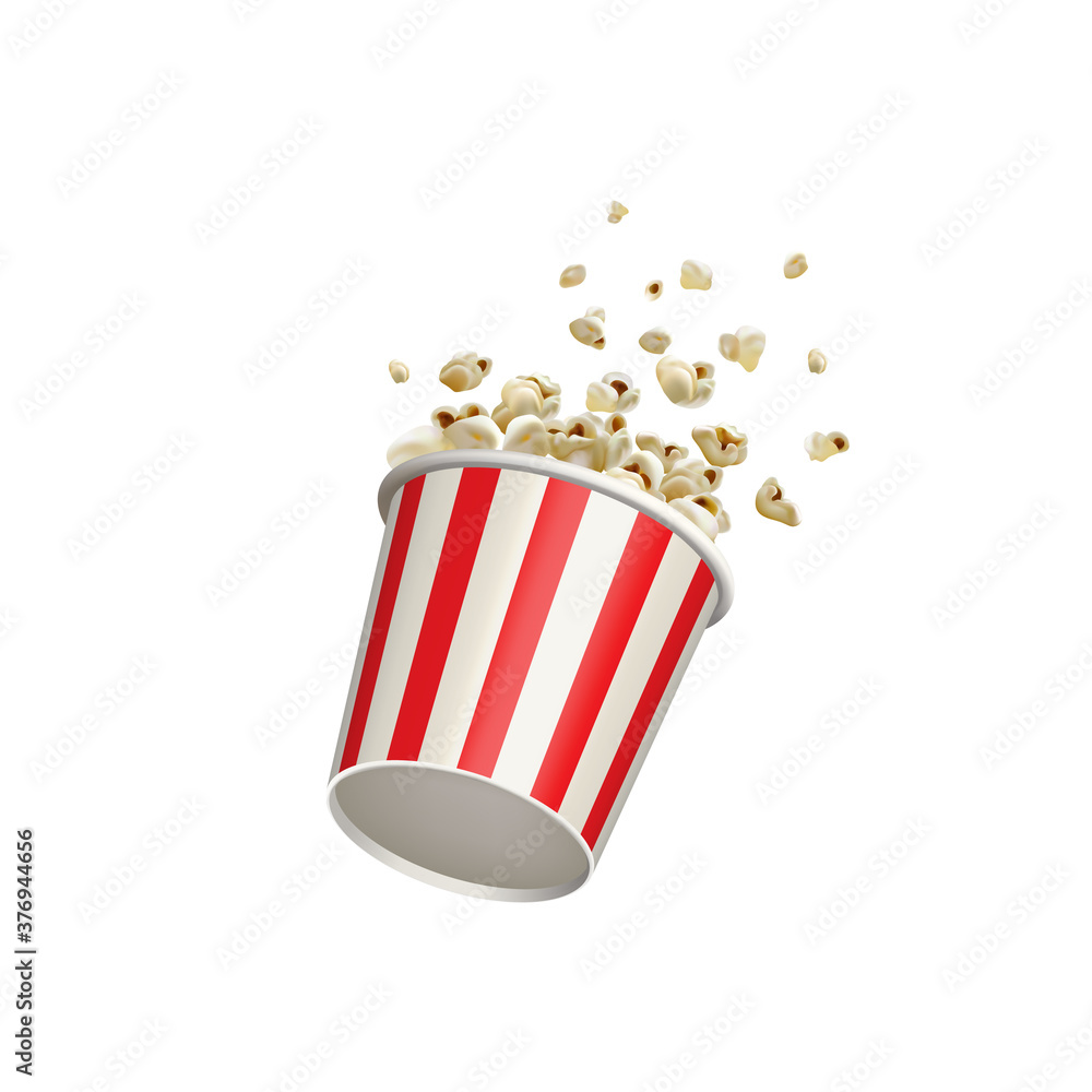 Popcorn splash movie round bucket cup. Realistic vector cinema pop corn ...
