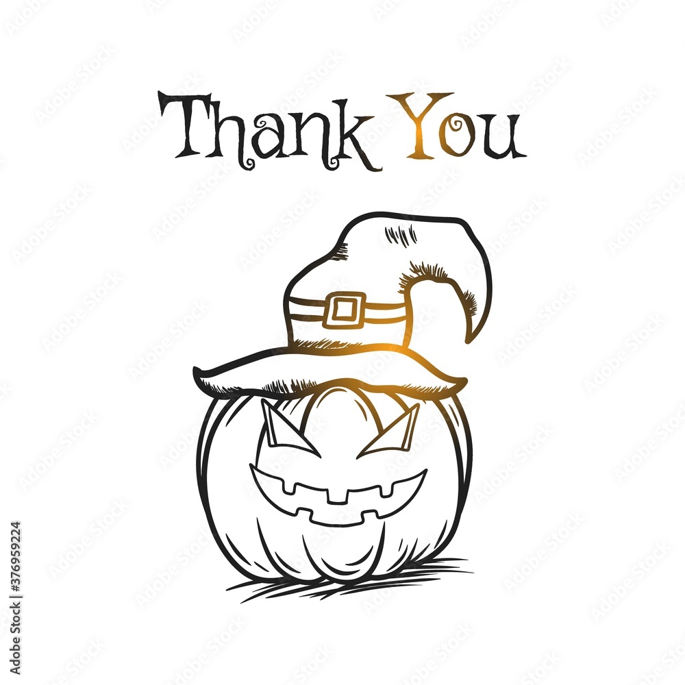 Thank you poster halloween theme. Hand drawn style pumpkin using ...