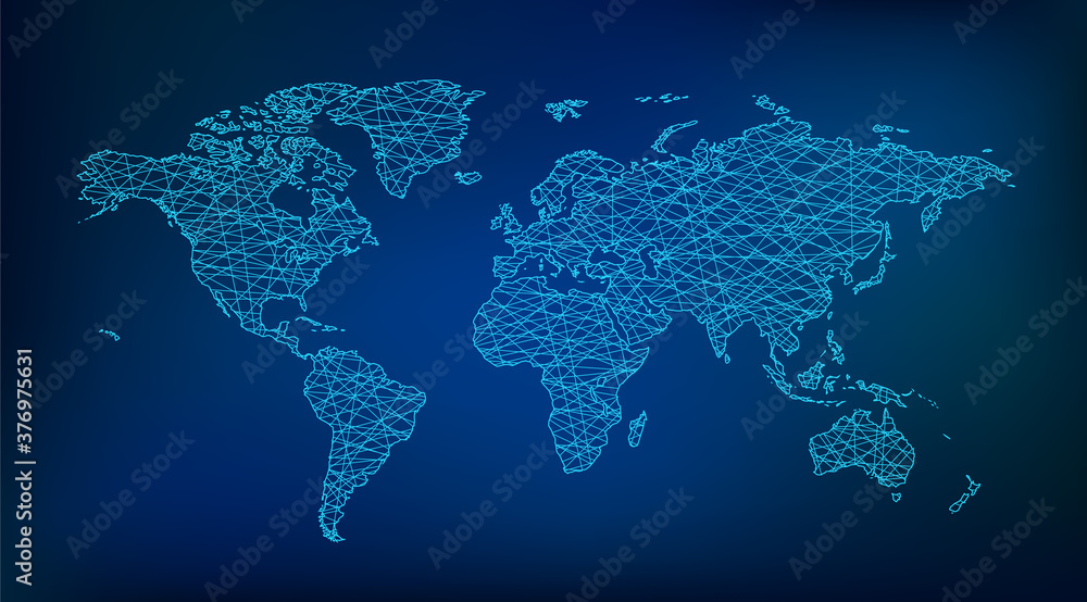 เวกเตอร์ Stock world map vector illustration. Global glowing blue ...
