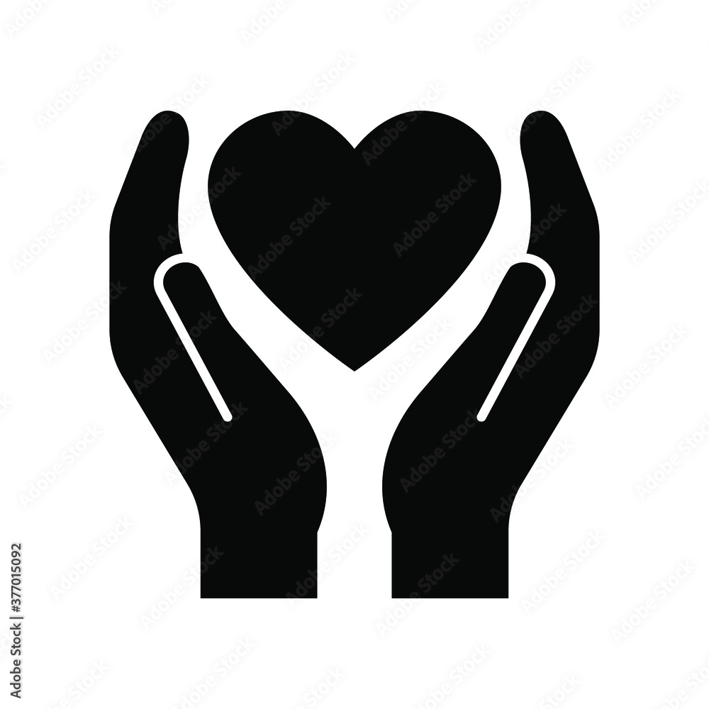 Vector illustration icon of heart between hands, two hands protecting ... Vector illustration icon of heart between hands, two hands protecting ...