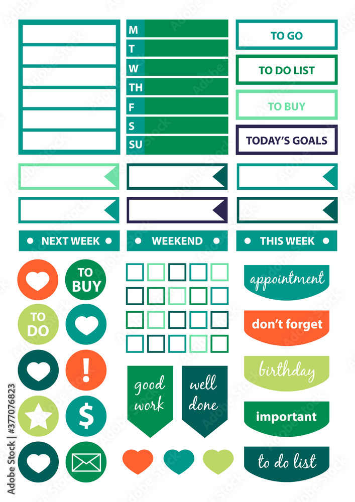 Printable page with stickers A4 size, digital paper vector illustration ...