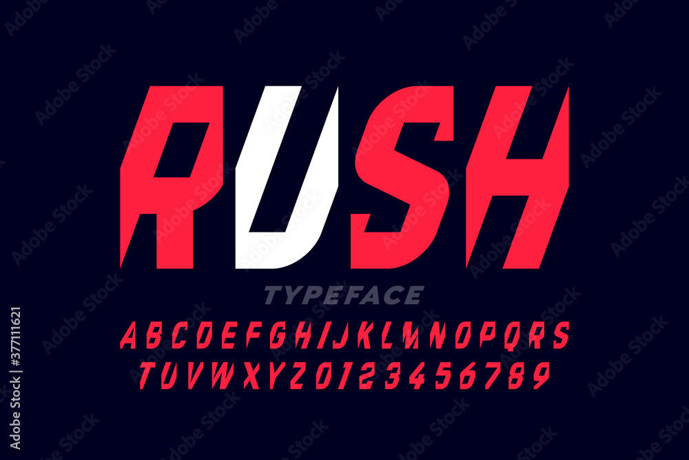 Speed style font design, alphabet and numbers, vector illustration ...