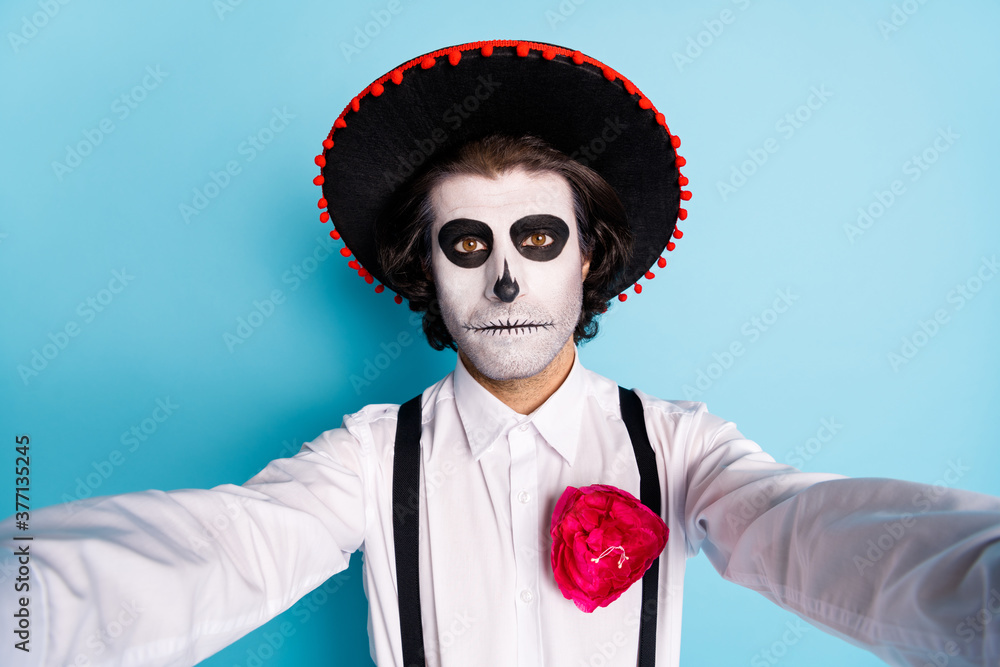 Self-portrait of his he nice handsome spooky guy gentleman wearing ...