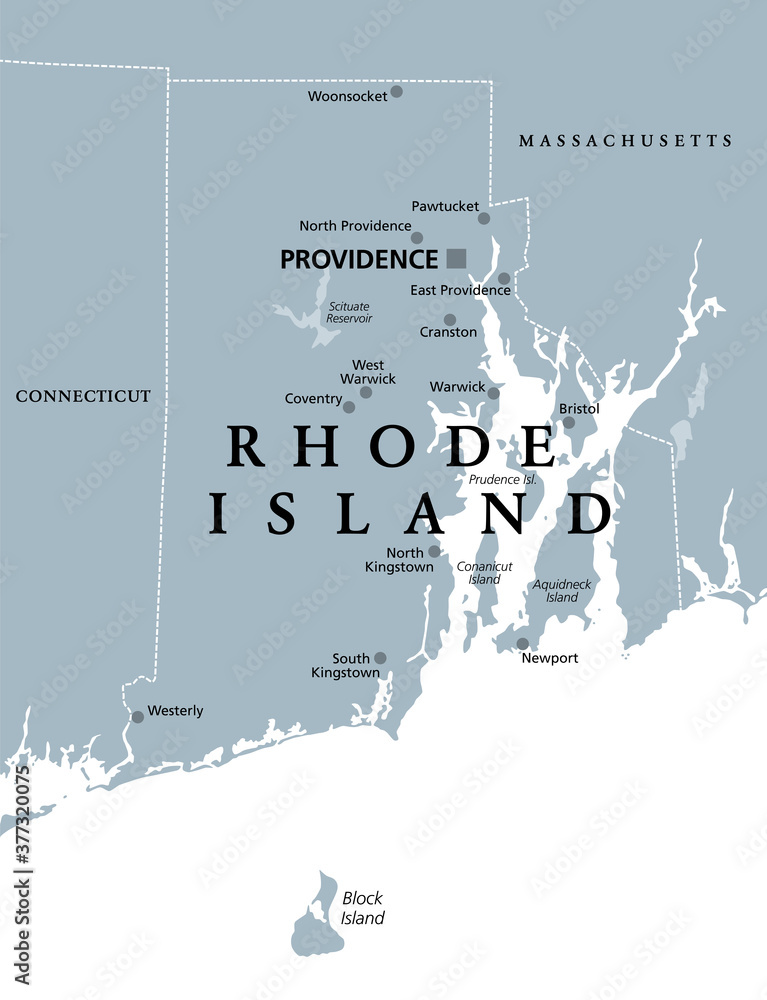 Rhode Island, political map with capital Providence. State of Rhode ...