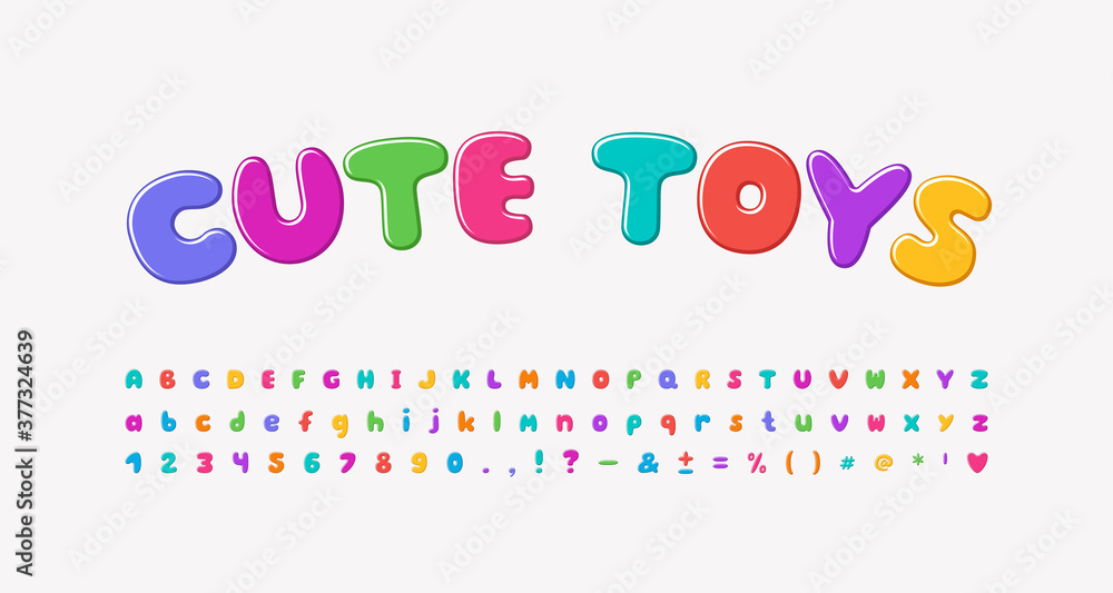 Multicolored cartoon alphabet, bubble shape font rainbow bright colors ...
