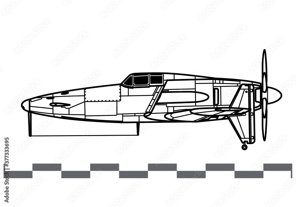 Kyushu J7W Shinden. Vector drawing of WW2 fighter. Side view. Image for ...