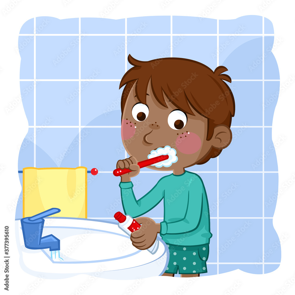 Good morning - Tooth brushing - Daily routine of a little black boy ...