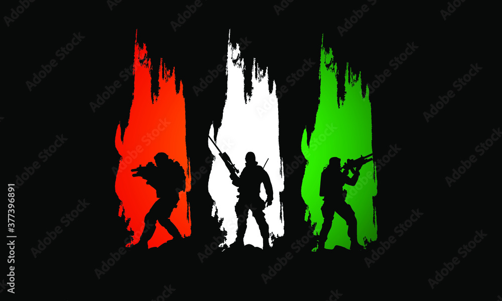 Indian army soldier graphic trendy silhouette design with background ...