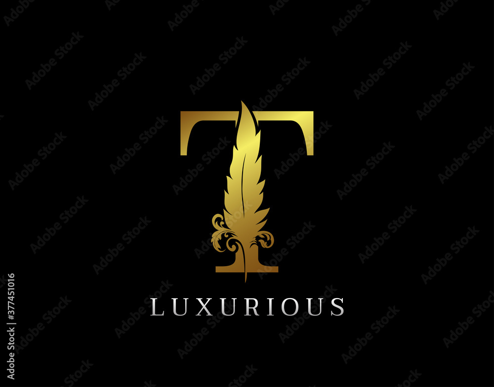 Golden Feather Letter T Luxury Brand Logo icon, vector design concept ...