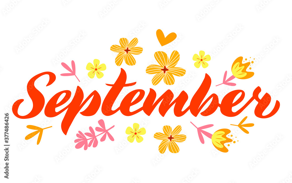 Vector de Stock September - Hand drawn lettering month name ...