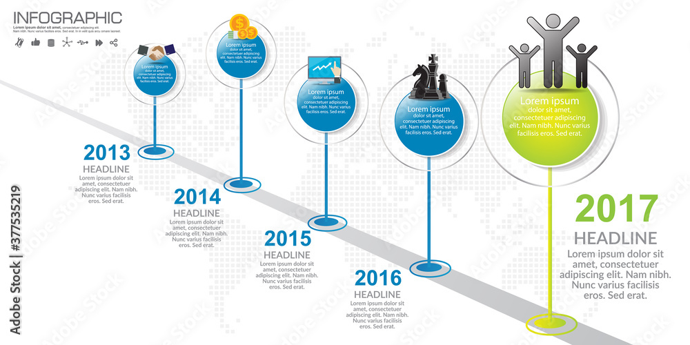 Timeline infographic road map with businessicons designed for template ...