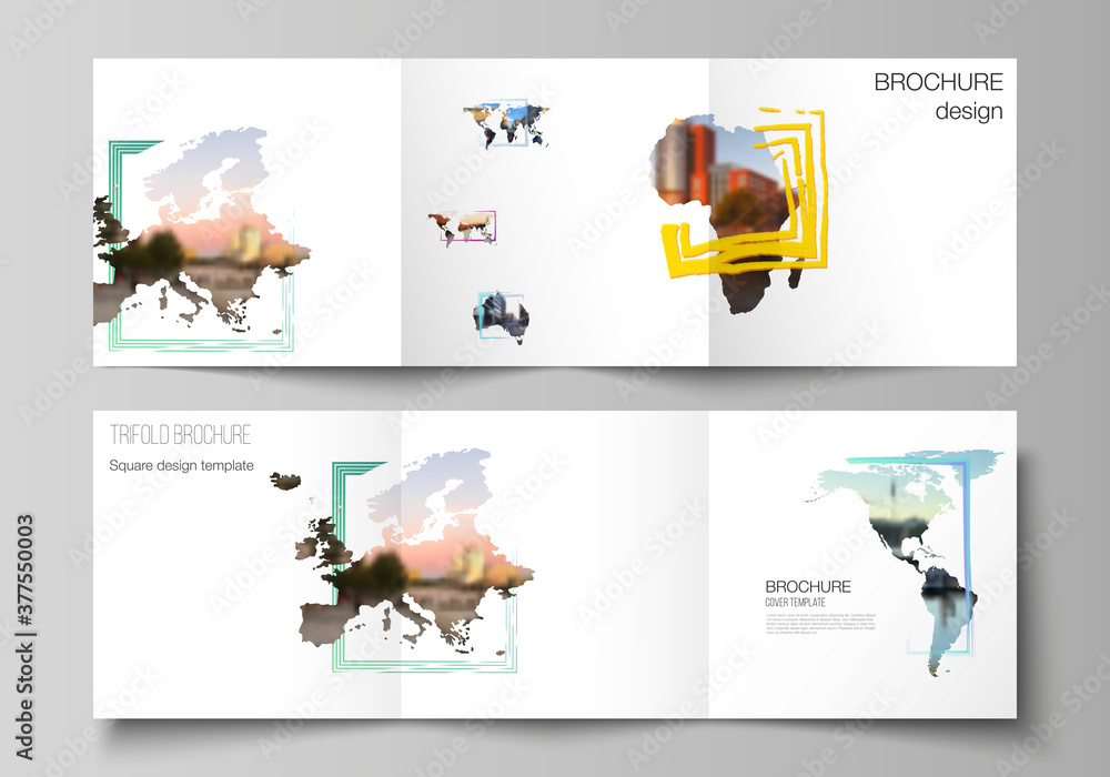 Vector layout of square format cover templates for trifold brochure ...