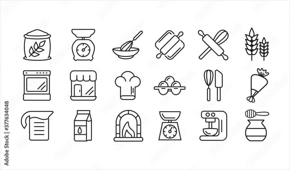 bakery and pastry shop vector icon bundle set in simple outline style ...