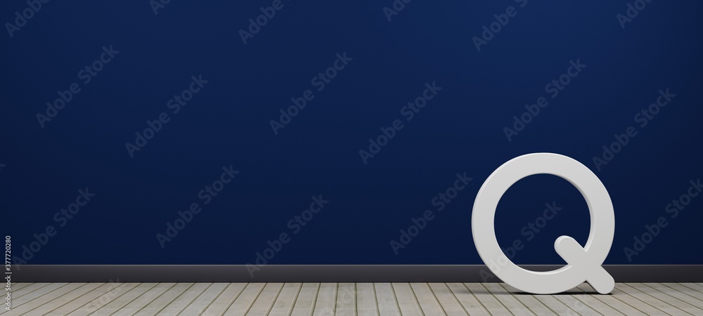 High resolution image of the alphabet Q text on simple background. 3D ...