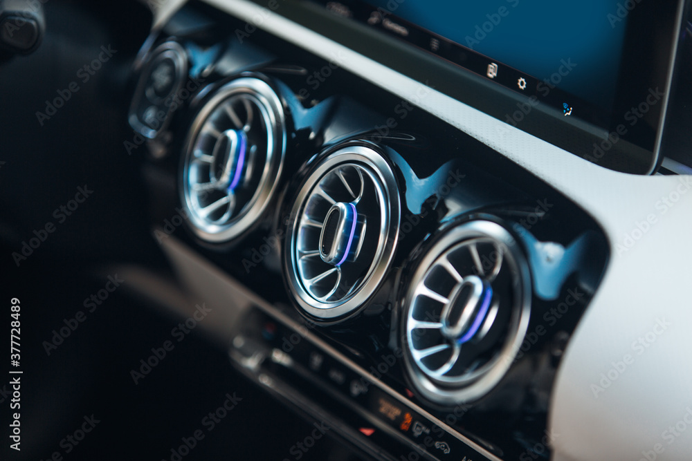 Air conditioner and heating inlet at car panel with backlight Stock ...