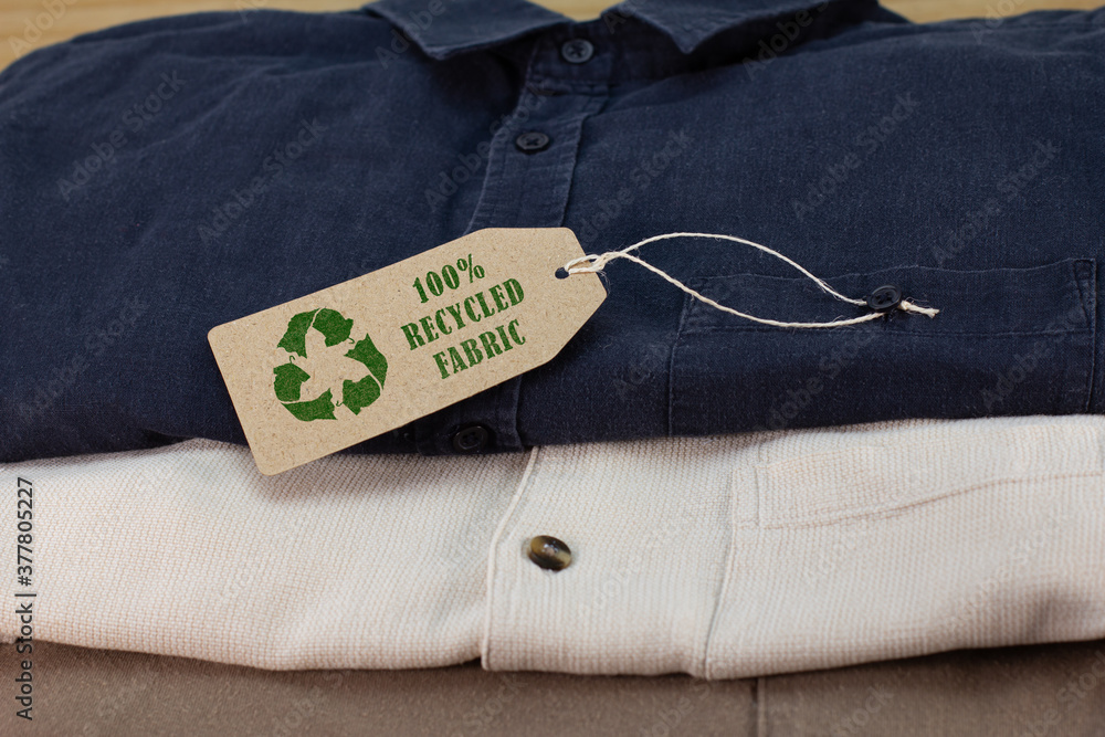 Mens shirts with Recycle clothes icon on label with 100% Recycled ...