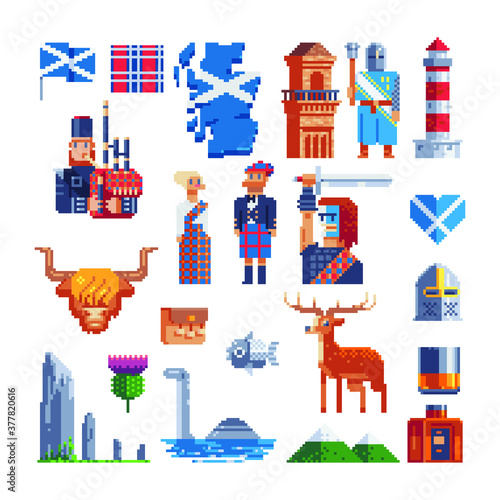 Scotland country icons in set collection for design. Sightseeing ...