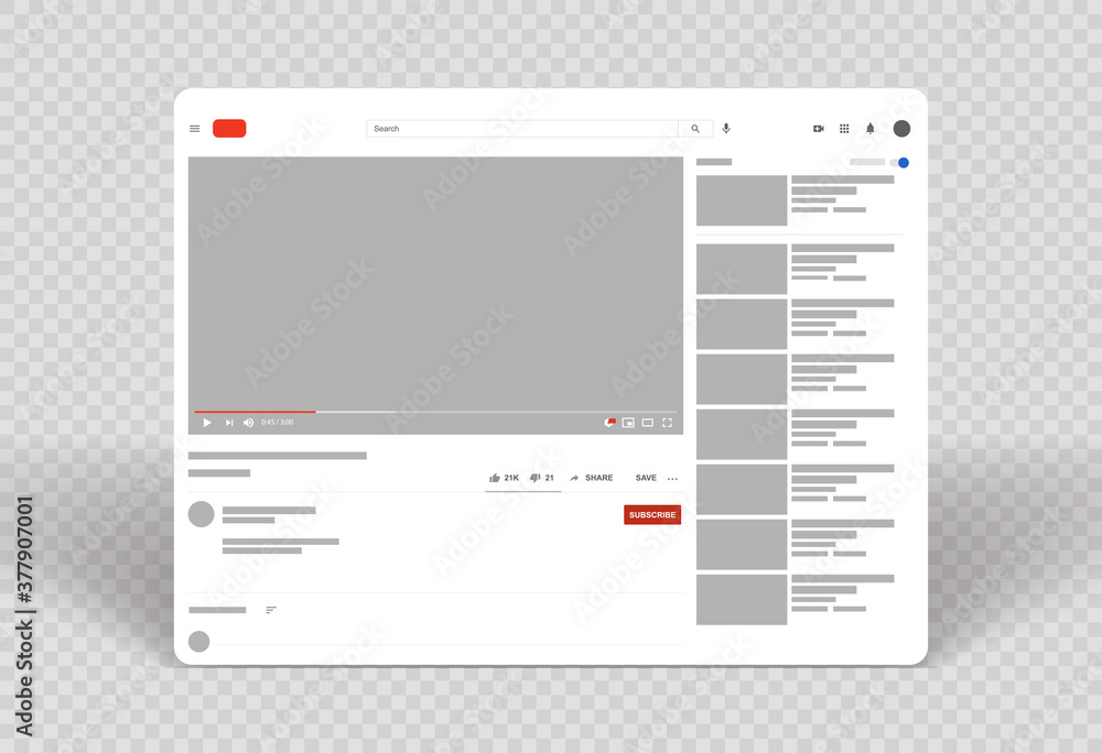 Youtube web video player layout mockup and Template video frame Stock ...