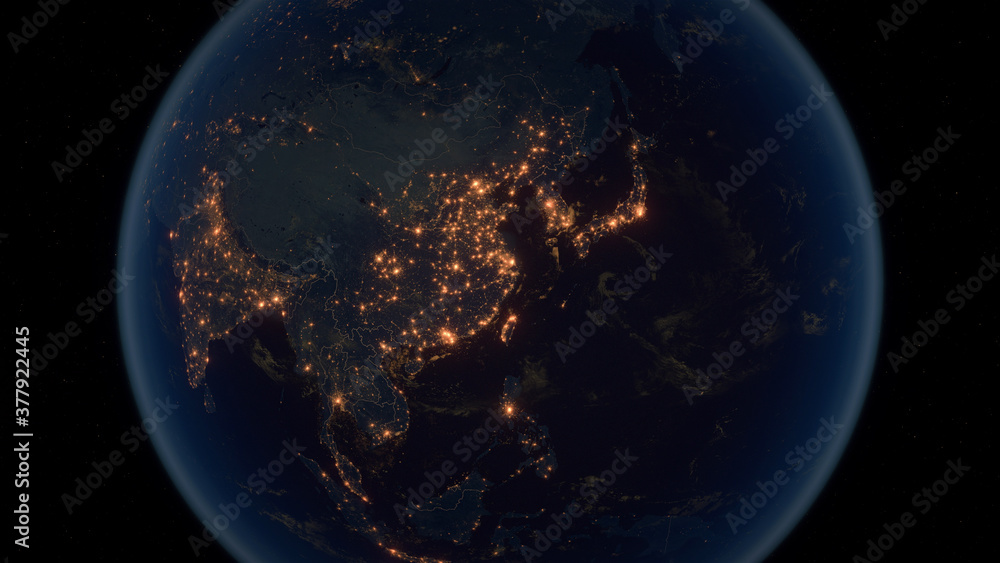 Far East. The Night View of City Lights. Eastern Asia - Planet Earth ...