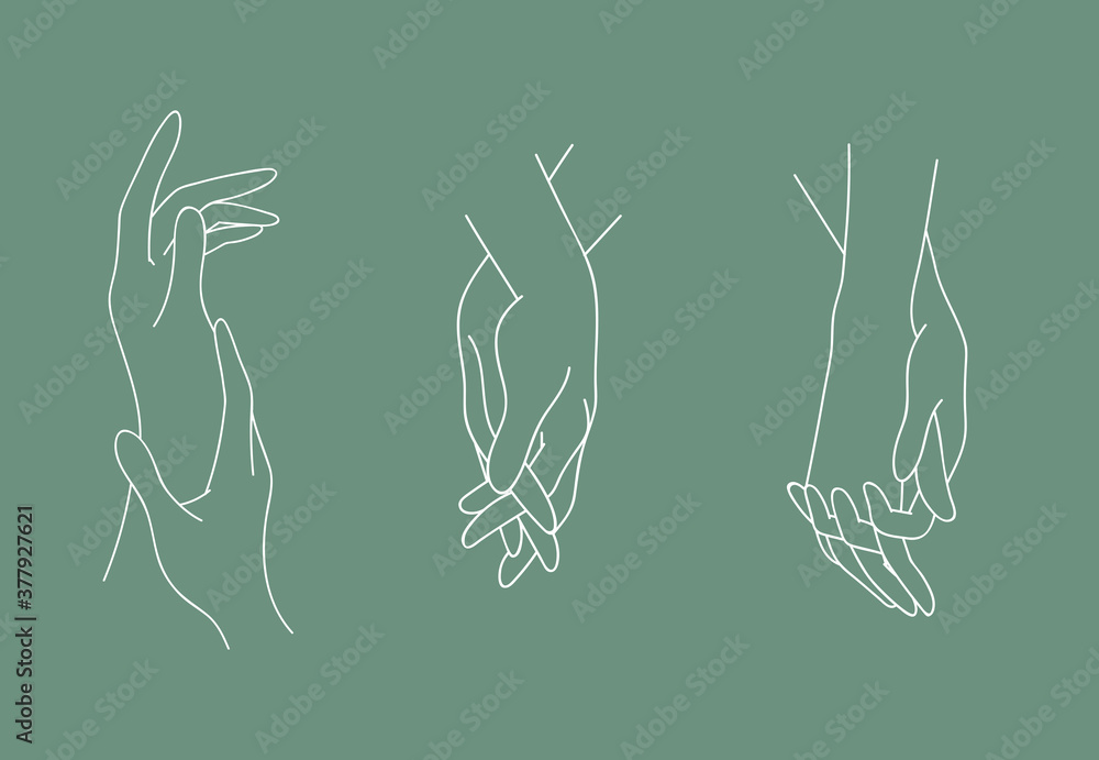 Set of holding outline hands couples with interlocked fingers. Symbol ...
