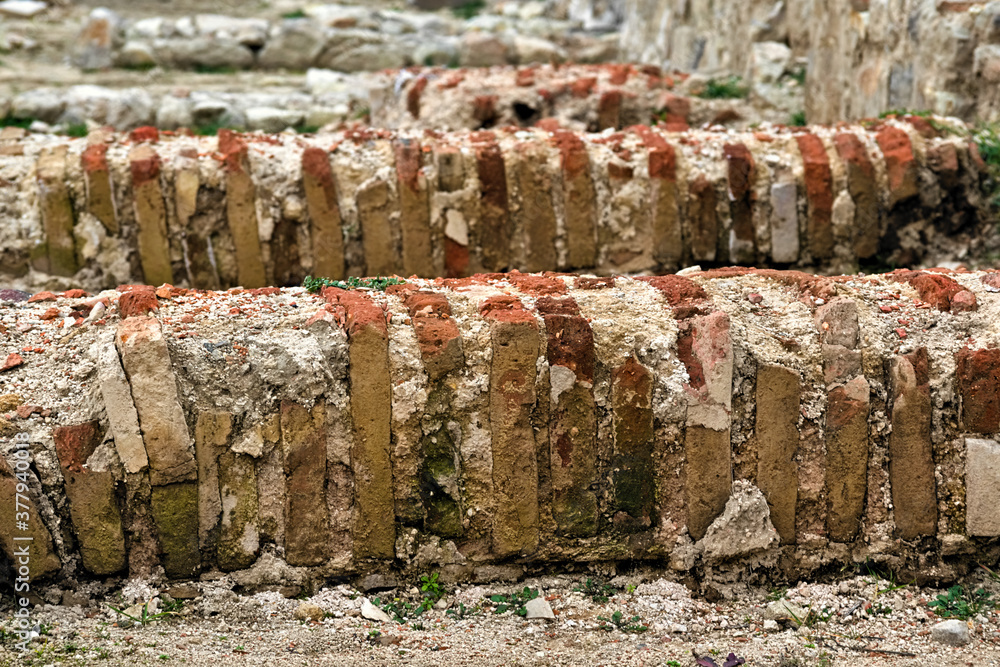 Roman red bricks at archaeological site of the ancient town of Heraclea ...