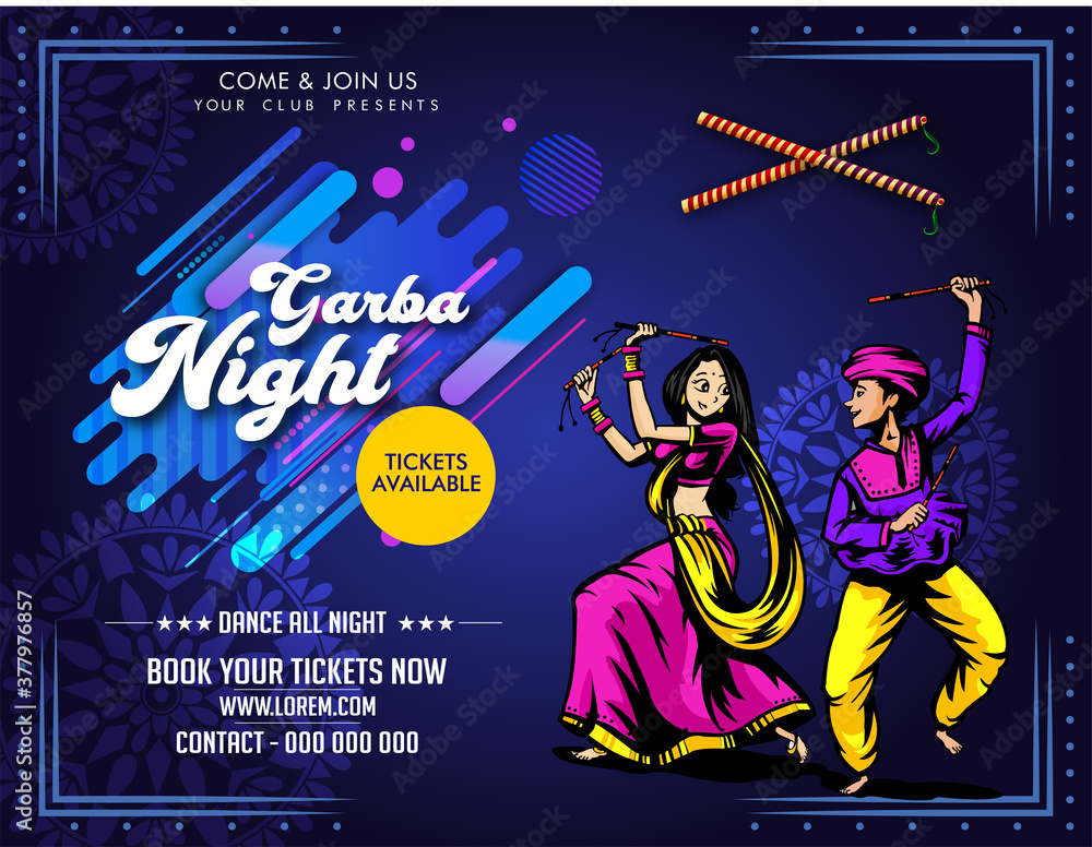 Vector design of Indian couple playing Garba in Dandiya Night in disco ...