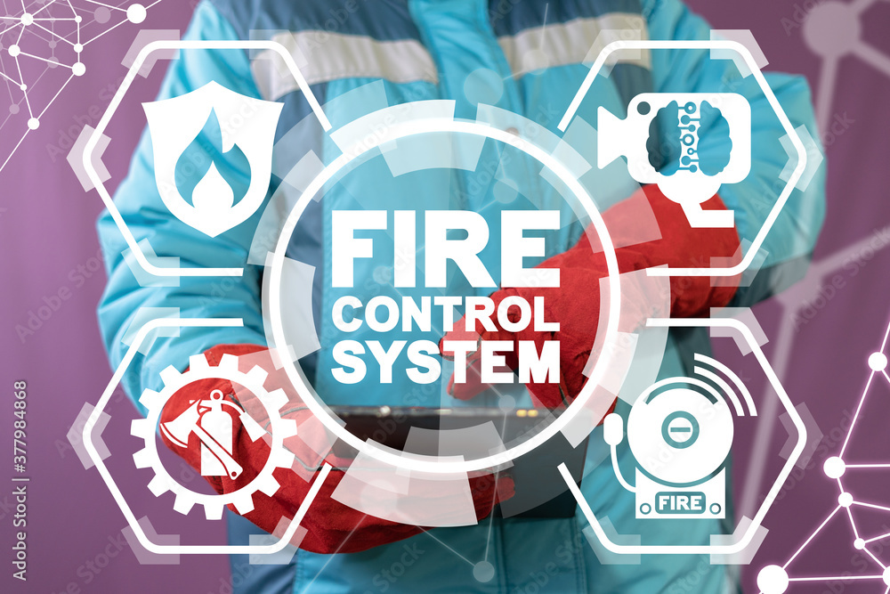 Industrial fire control automatic system concept. Inspection measures a ...