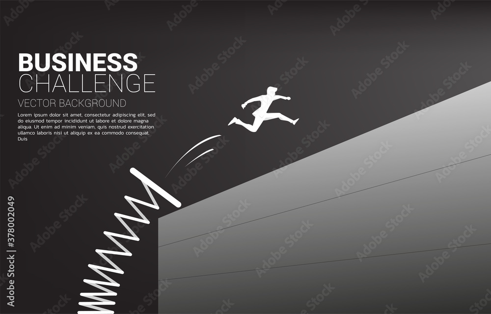 Vector de Stock Silhouette of businessman jump across the wall with ...