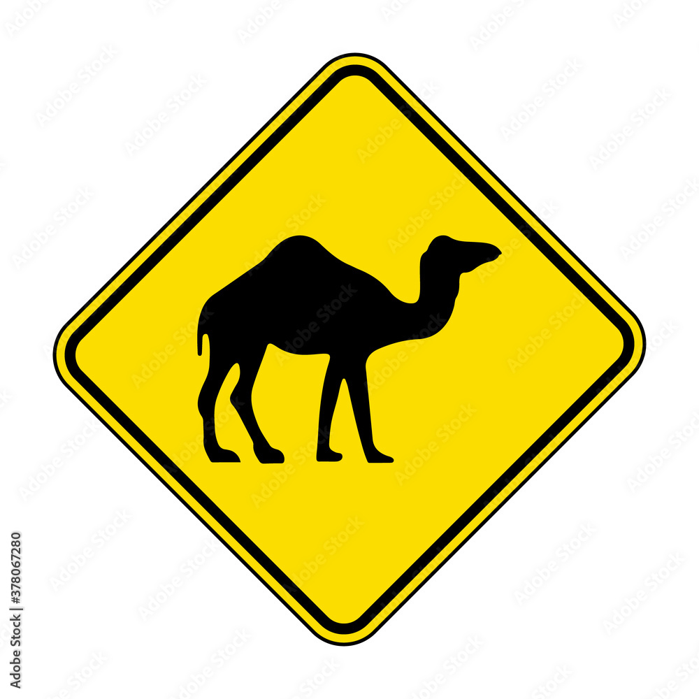 Camel road sign. Vector illustration of yellow diamond shaped traffic ...