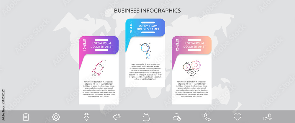 Infographics charts with 3 steps, labels. Vector template used for diagram, business, web ...